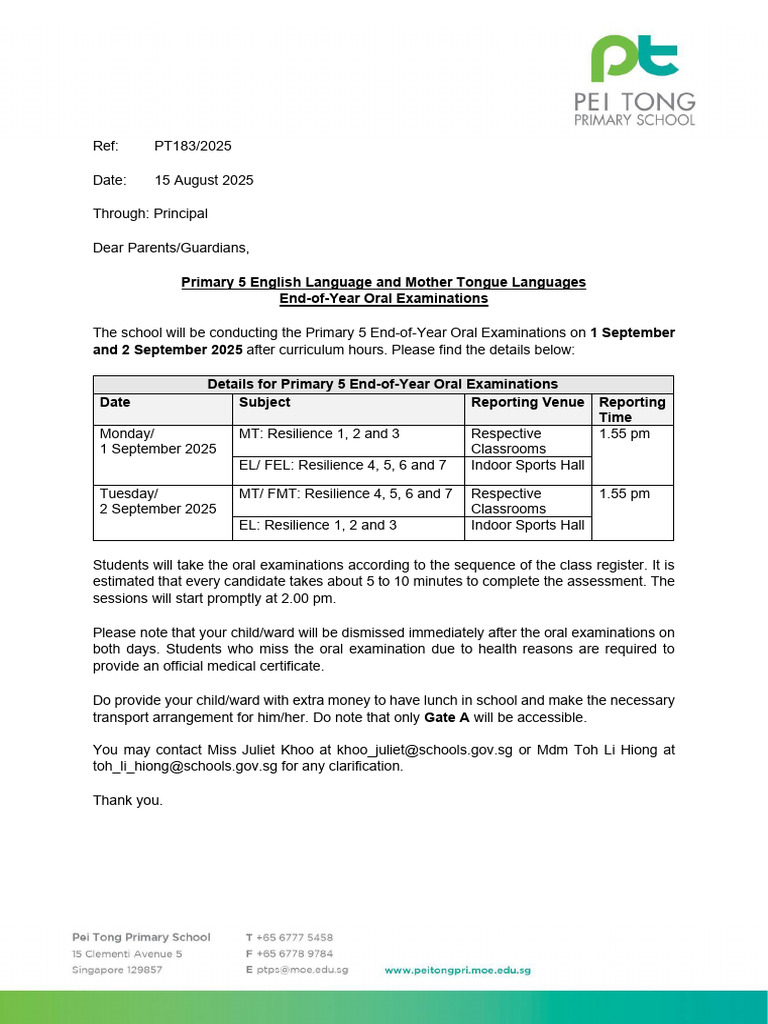 2025 P5 EOY EL and MT Oral Exams | PDF