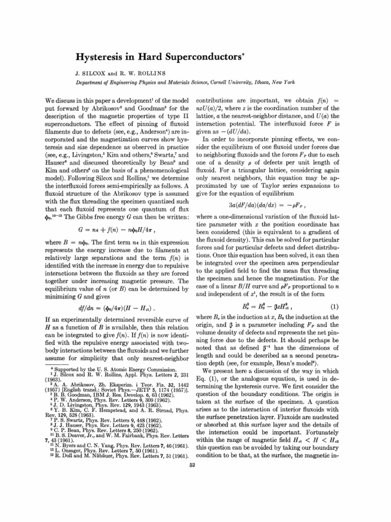 Hysteresis in Hard Superconductors | PDF | Physics | Applied And Interdisciplinary Physics