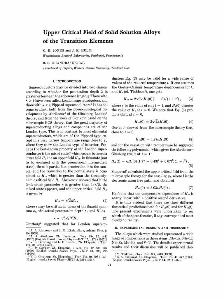 Upper Critical Field of Solid Solution Alloys | PDF | Superconductivity ...