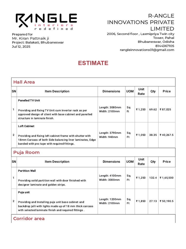 Quotation For Mr. Kiran Pattnaik Ji | PDF | Building Engineering ...