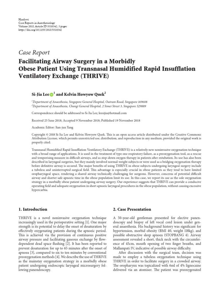Facilitating Airway Surgery in A Morbidly | PDF | Apnea | Anesthesia