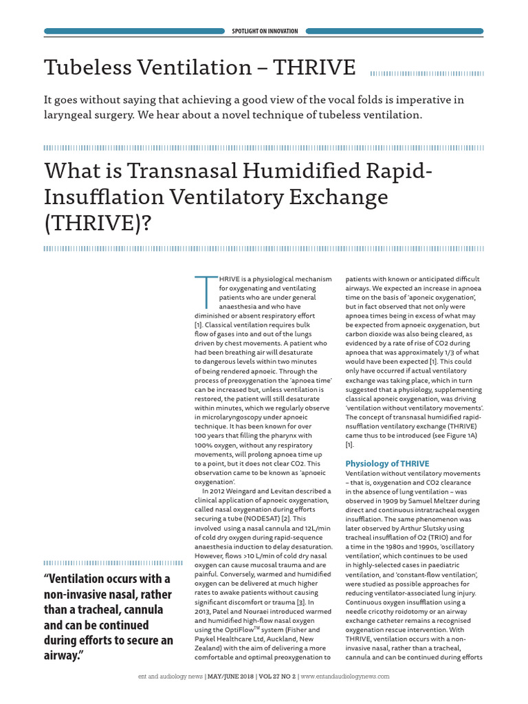 Tubeless Ventilation - THRIVE | PDF | Apnea | Breathing