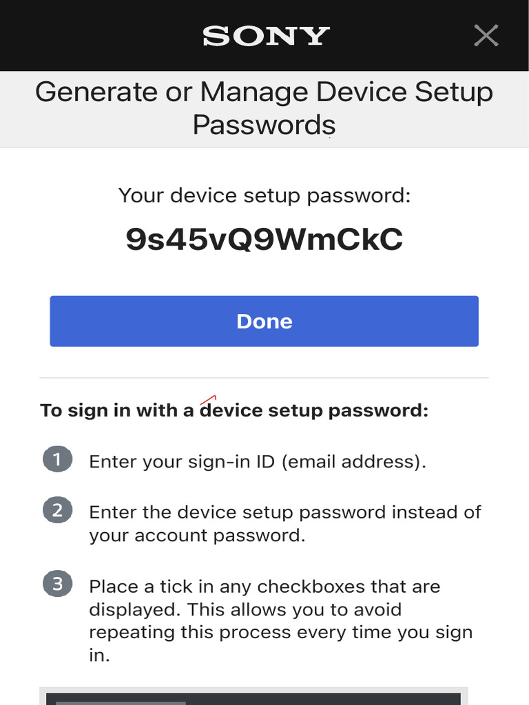 Generate or Manage Device Setup Passwords Sony | PDF