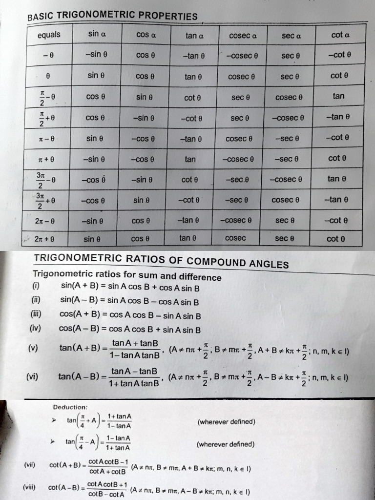 Basic Trig Prop and Trig Ratios of Compound Angles | PDF | Trigonometric Functions | Trigonometry