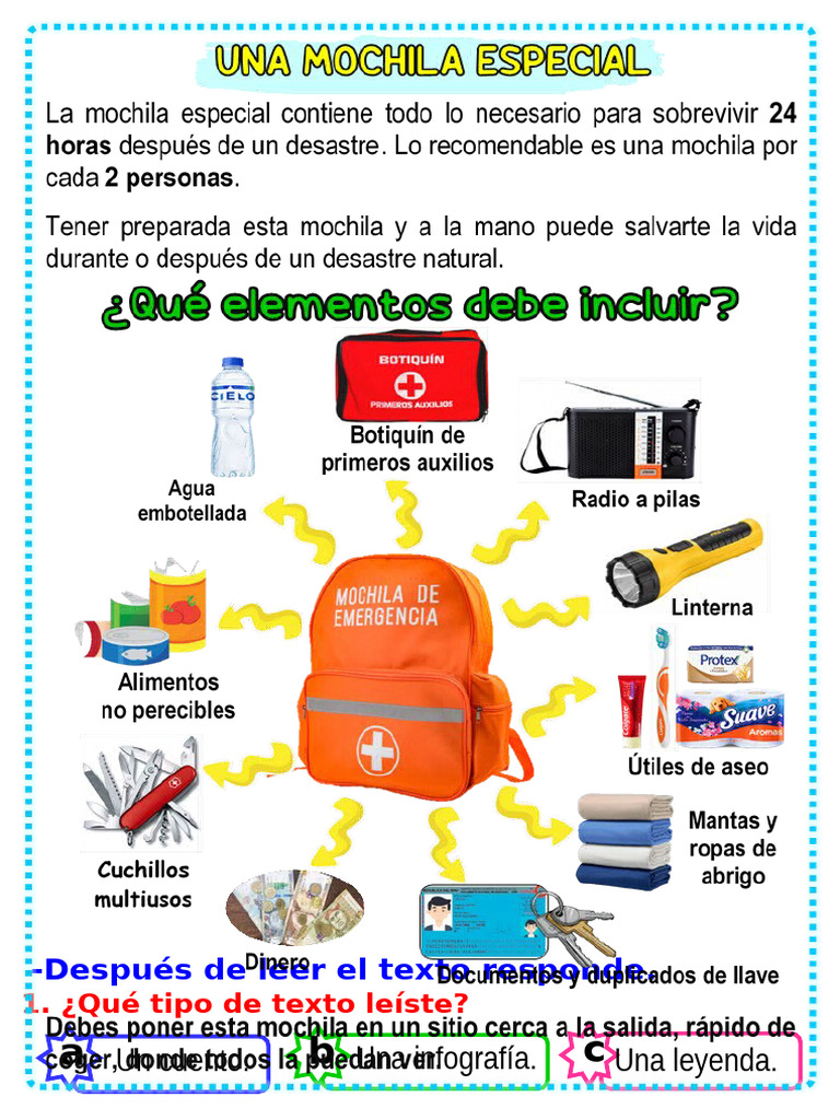 Mochila de Emergencia: Guía Esencial | PDF | Artes del Lenguaje y ...