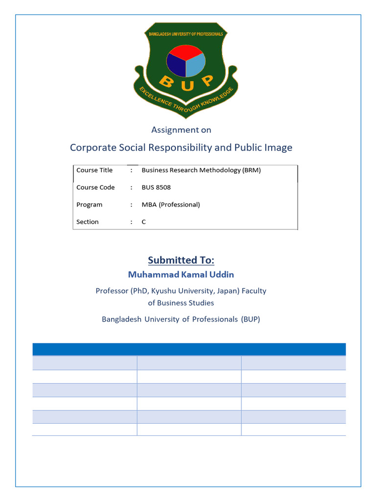 Assignment On Corporate CSR and Public Image | PDF | Corporate Social Responsibility | Reputation