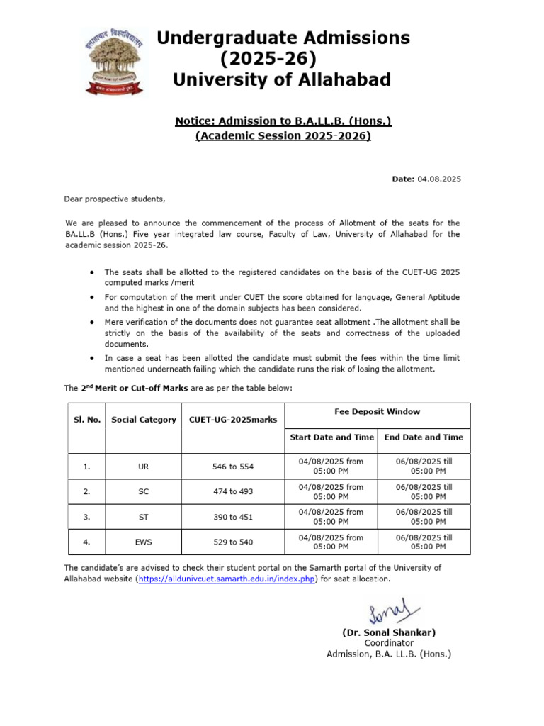 2nd Cut-Off B.a.ll.B. (Hons.) Admission | PDF | Higher Education | Academic Degree