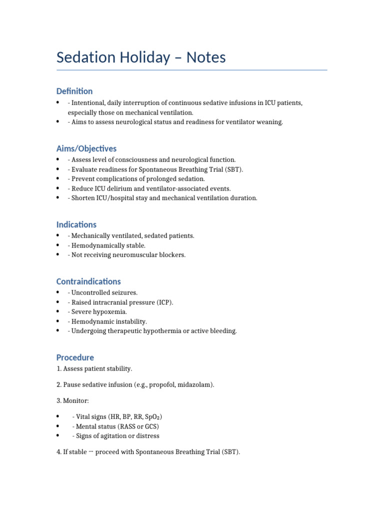 Sedation Holiday Notes | PDF