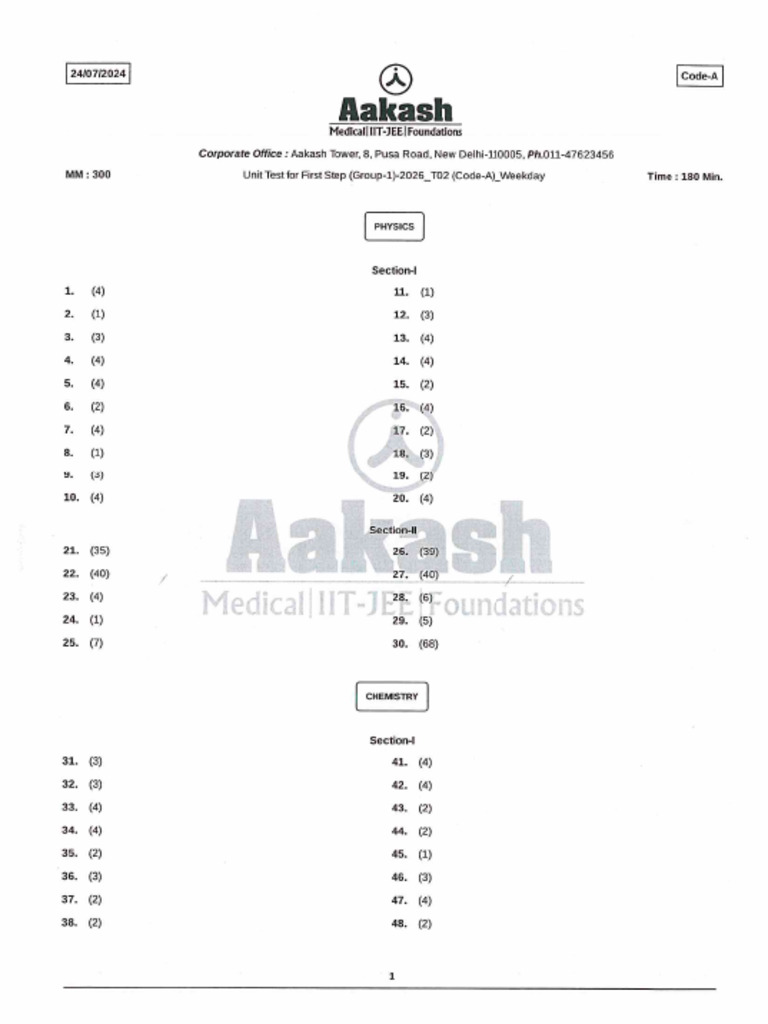 Practice Ut-02 Answer Key | PDF