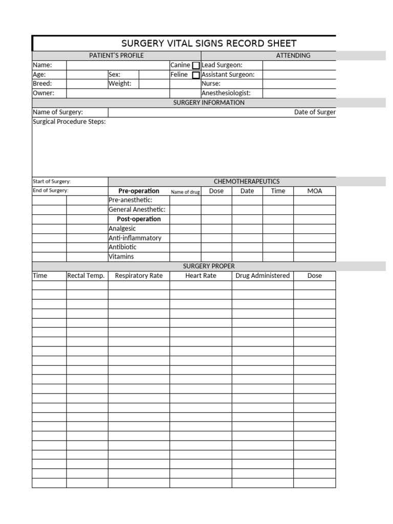 Canine and Feline Surgery Record Sheet | PDF