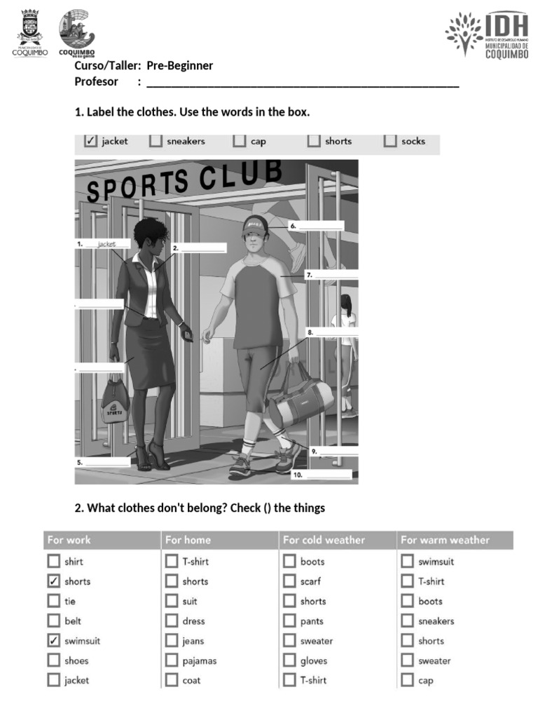 Worksheet 2 Pre-A Level Clothes | PDF