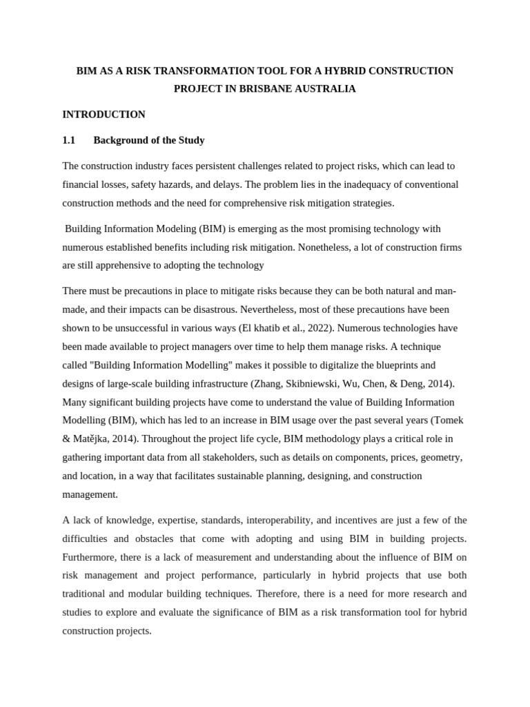 Bim As A Risk Transformation Tool For A Hybrid Construction Project 1 ...