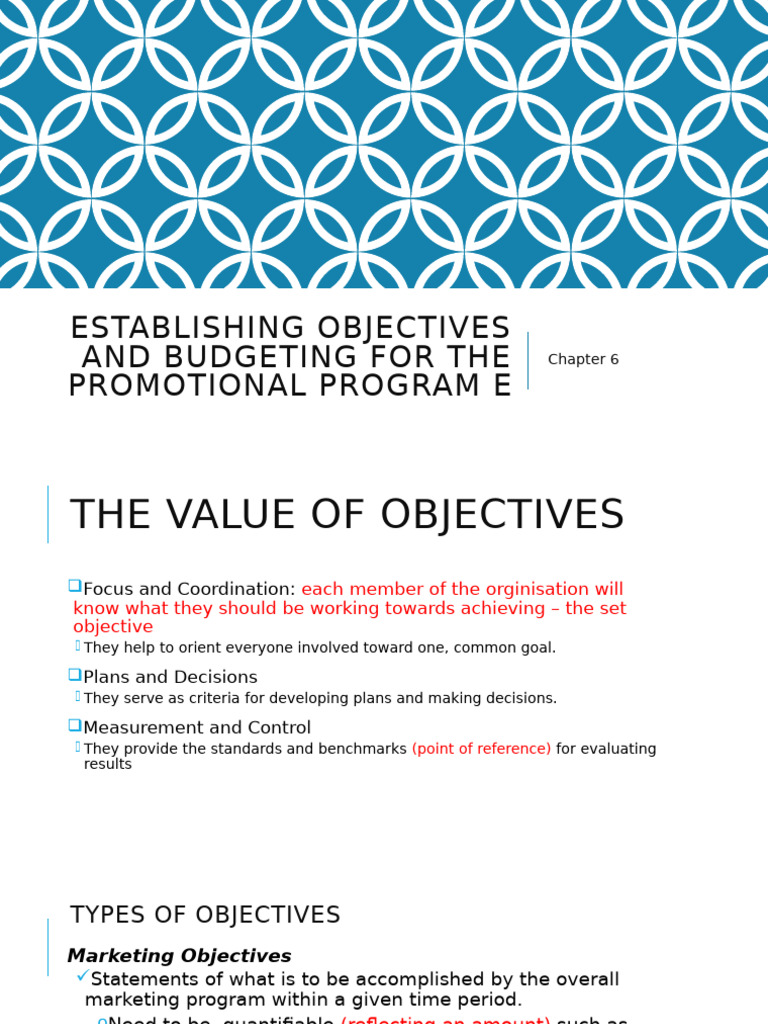 Establishing Objectives and Budgeting For The Promotional Program | PDF ...