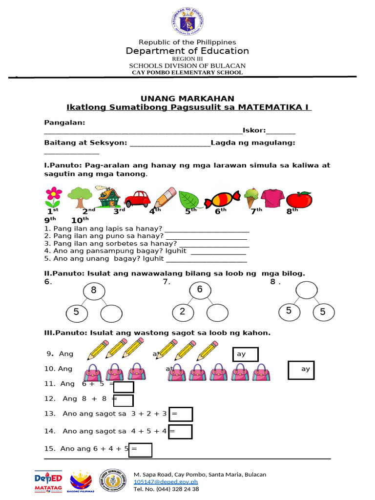 q1 3rd-Summative Math | PDF