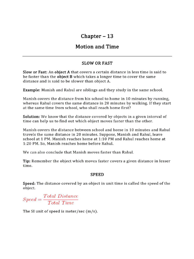 NCERTSTUDY Notes For Class 7-2. Science-Ch 13 Motion and Times | PDF