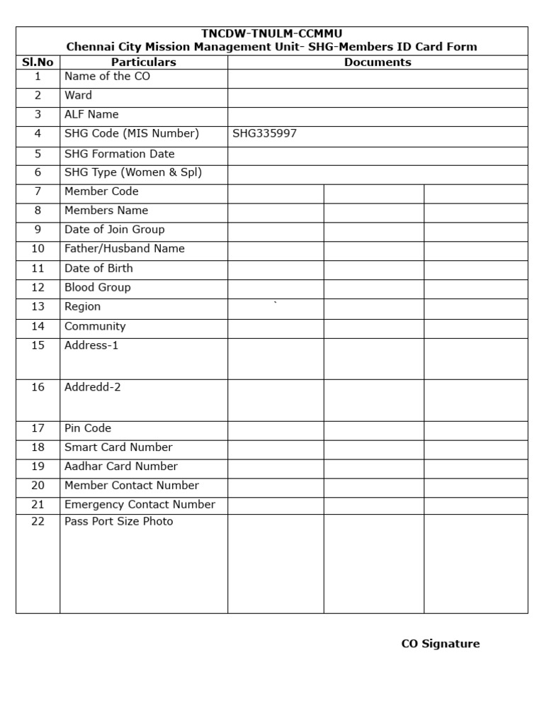 SHG Id Card-Form | PDF