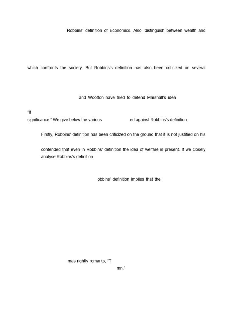 Critique of Robbins' Economics Definition | PDF | Economics | Income