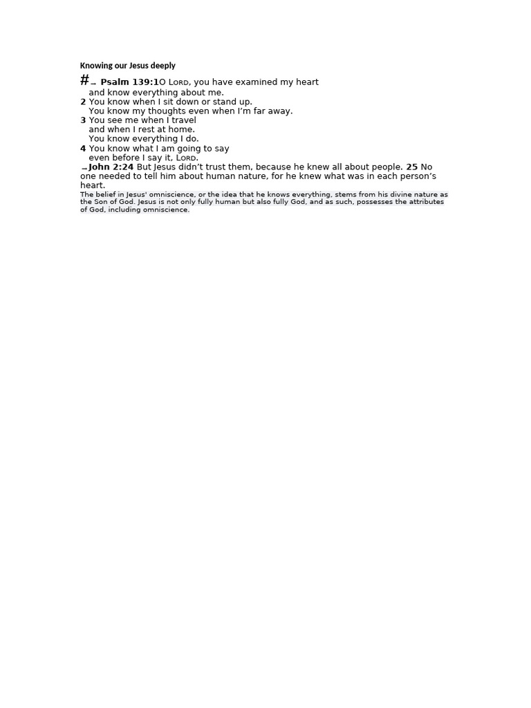 Knowing Our Jesus Deeply | PDF
