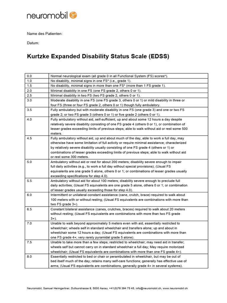 Kurtzke Expanded Disability Status Scale (EDSS) - Neuromobil | PDF ...