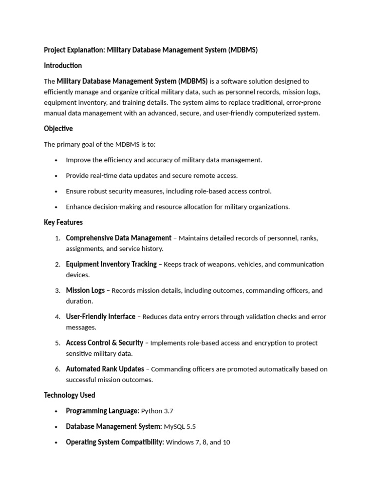 Project Explanation-MILITARY DBMS | PDF | Databases | Computer Security