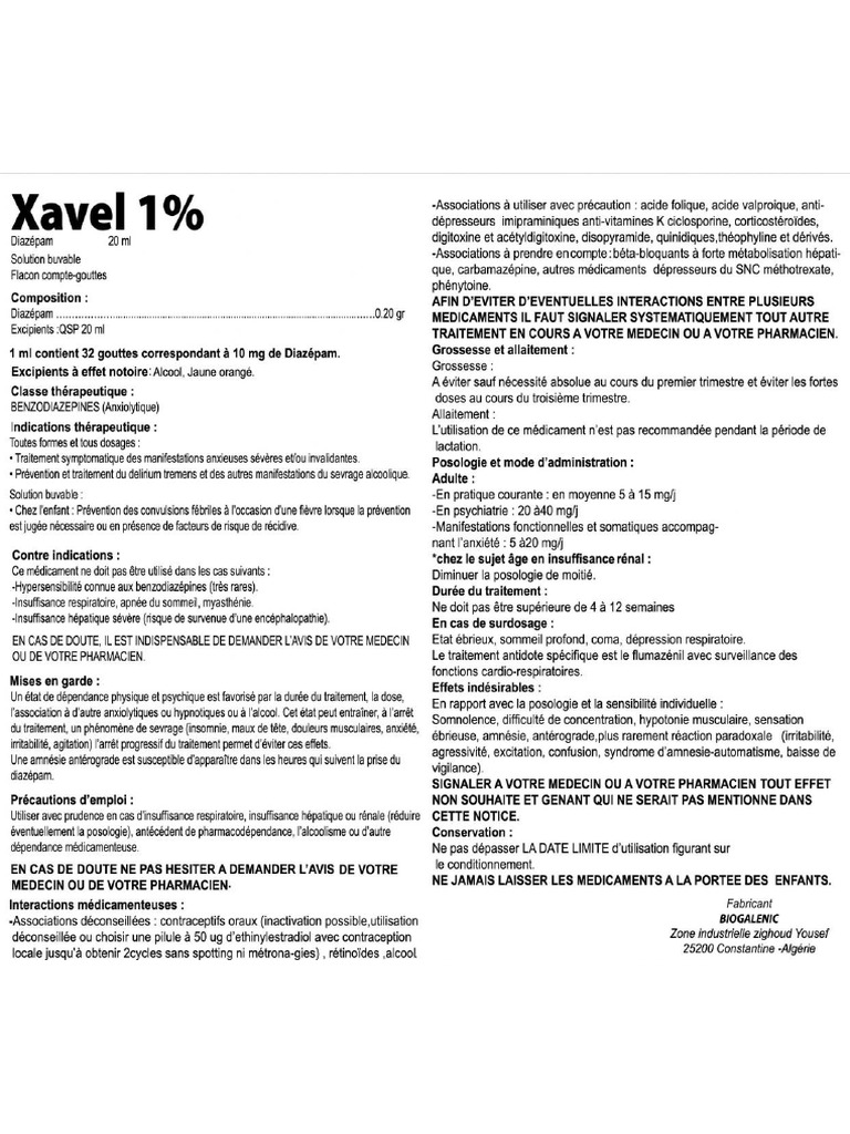 Notice Xavel 1% (Ou 10mg ML) Sol. Buv. Gttes. B 1fl. Compt. Gttes de ...