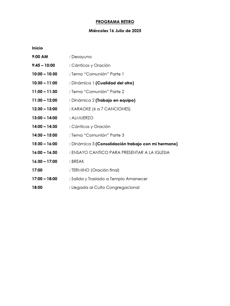 Programa Retiro Amanecer | PDF