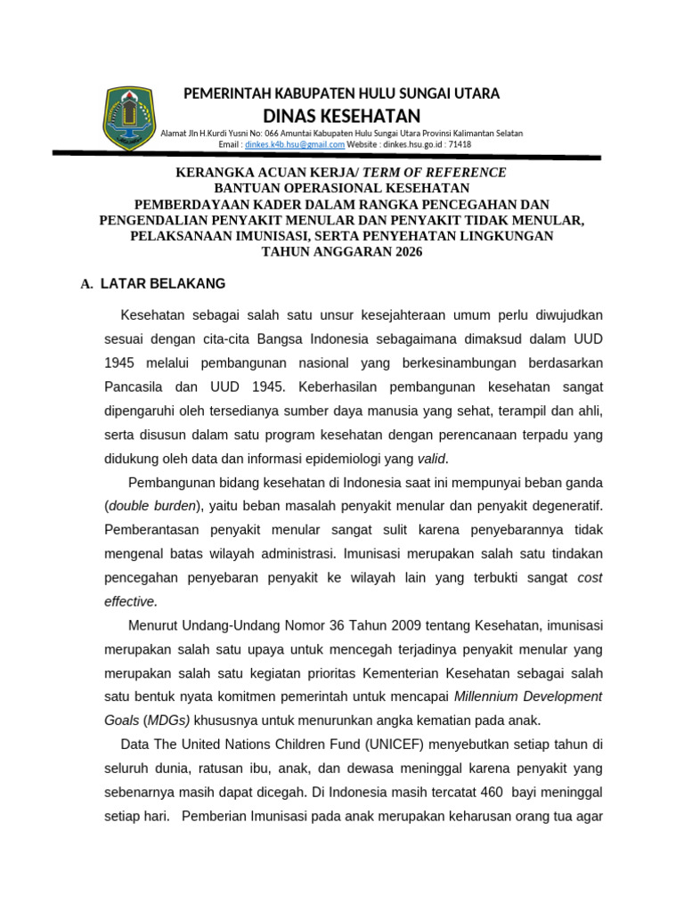 TOR Imunisasi 2026 | PDF