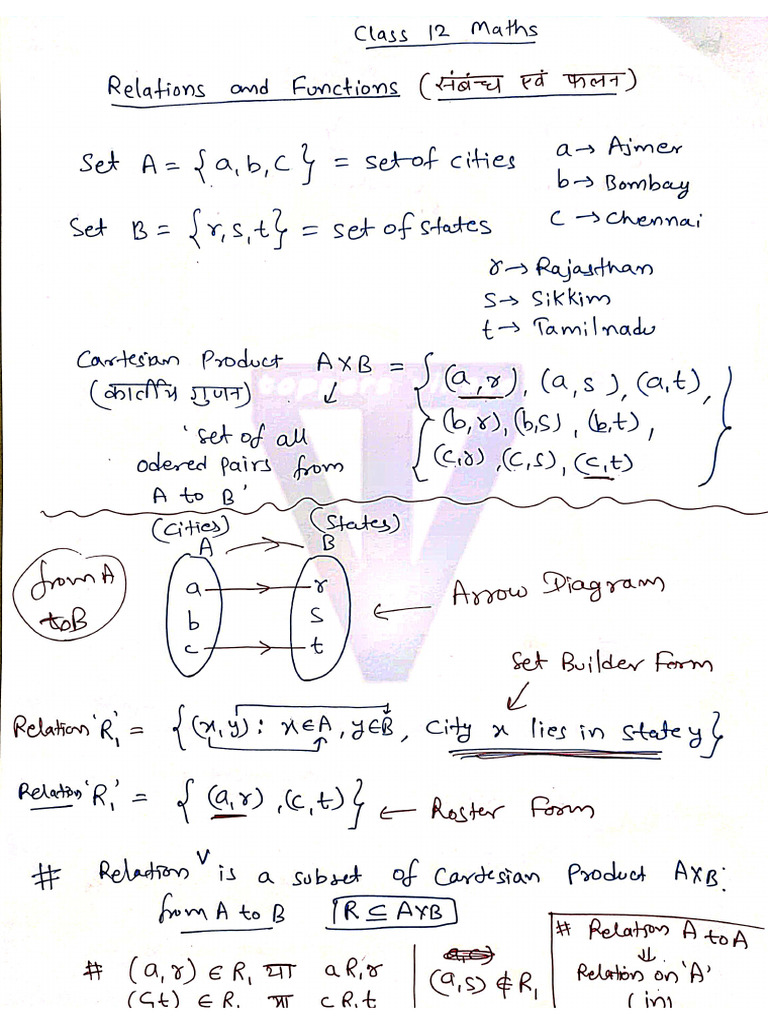 Class Notes PDF Chapter 1 Relations and Functions Class 12 Maths | PDF