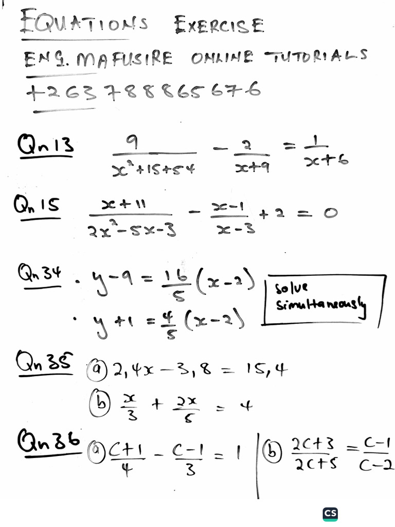 Equations Exercise Answers | PDF