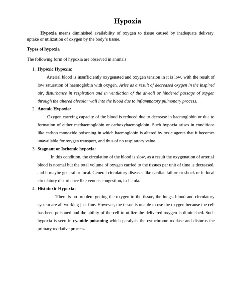 Types of Hypoxia | PDF