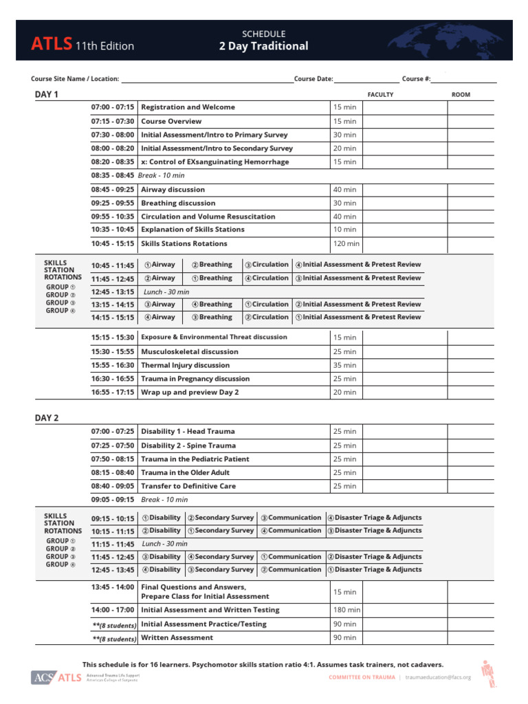 ATLS 11th Edition Course Schedule | PDF | Major Trauma | Injury