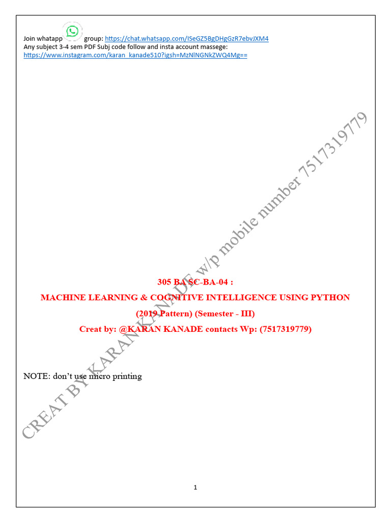 305 Ba SC MLC Intelligence Using Python - Unlocked | PDF | Machine Learning | Data Mining