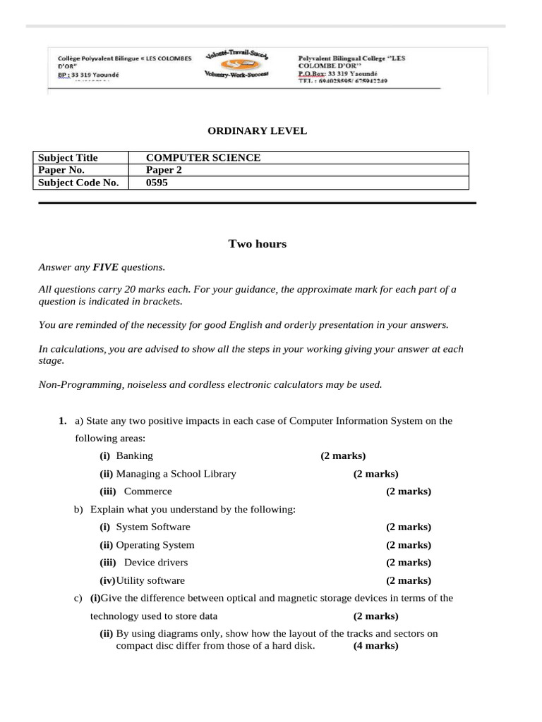 Ordinary Level Form Five | PDF | Backup | Computer File
