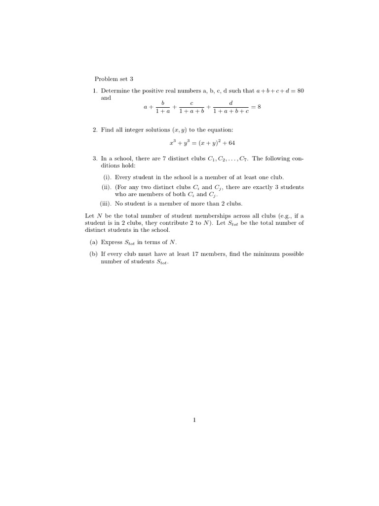 Math Problem Set: Equations & Clubs | PDF