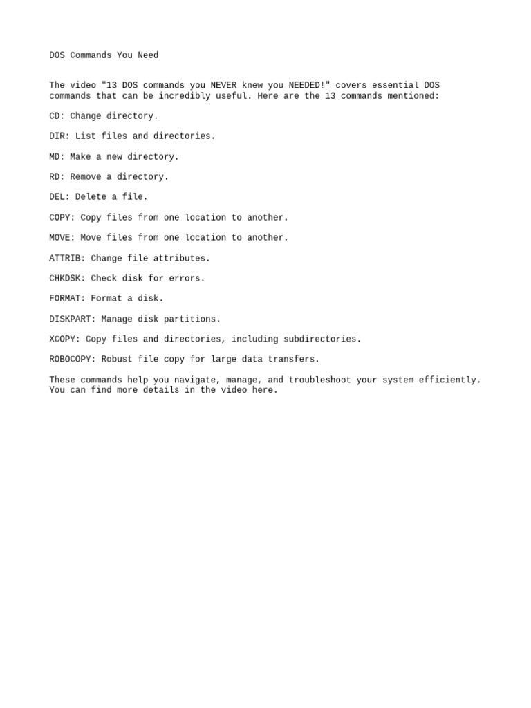 Essential DOS Commands Explained | PDF