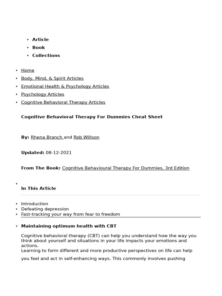 Cognitive Behavioral Therapy for Dummies Cheat Sheet - Lido | PDF ...