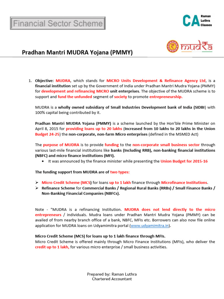 02. Pradhan Mantri MUDRA Yojana (PMMY) | PDF | Microfinance | Loans