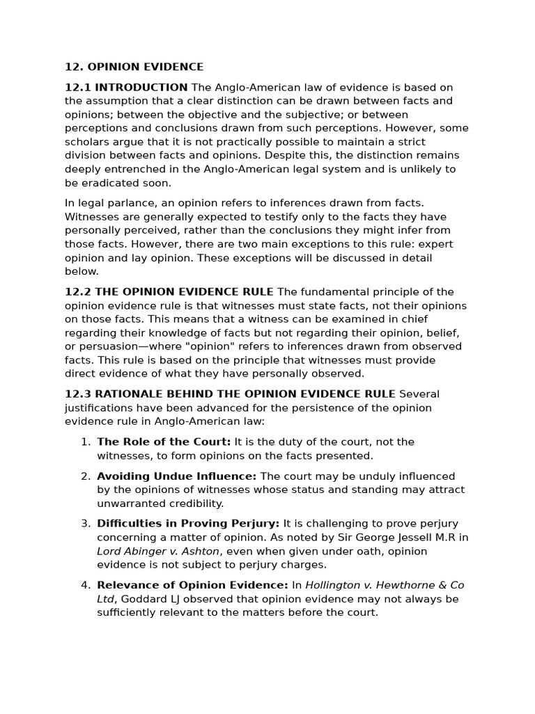 Opinion evidence AI | PDF | Expert Witness | Witness