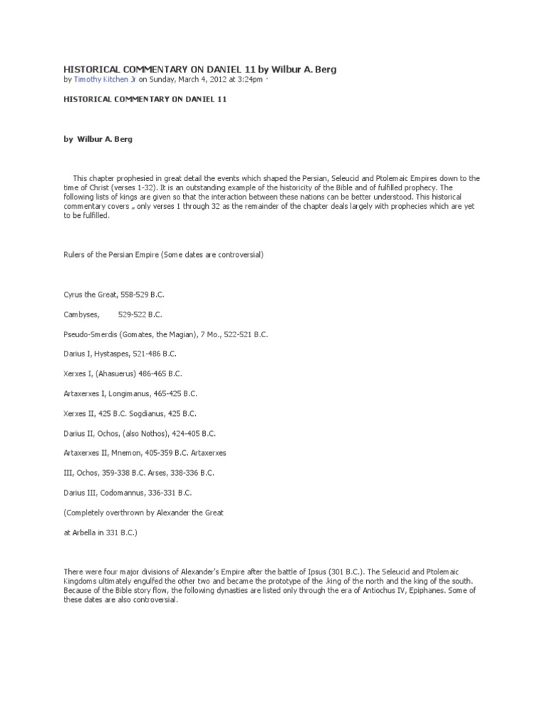 Historical Commentary On Daniel 11 by Wilbur A. Berg | PDF | Achaemenid ...