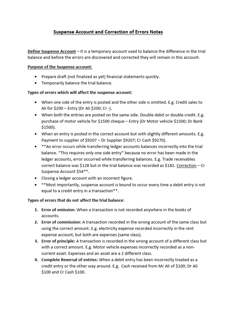 Suspense Account and Error Corrections | PDF | Debits And Credits ...