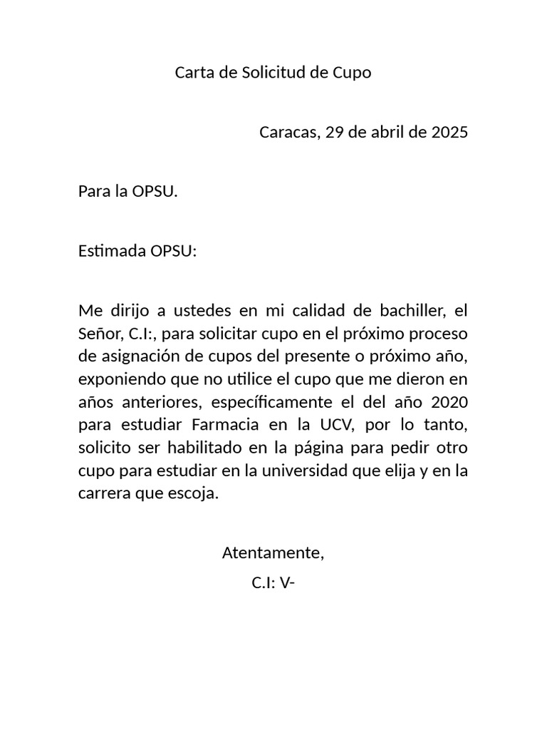 Solicitud de Cupo Universitario | PDF
