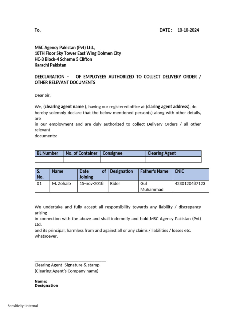 Authorized Employees Declaration Form | PDF