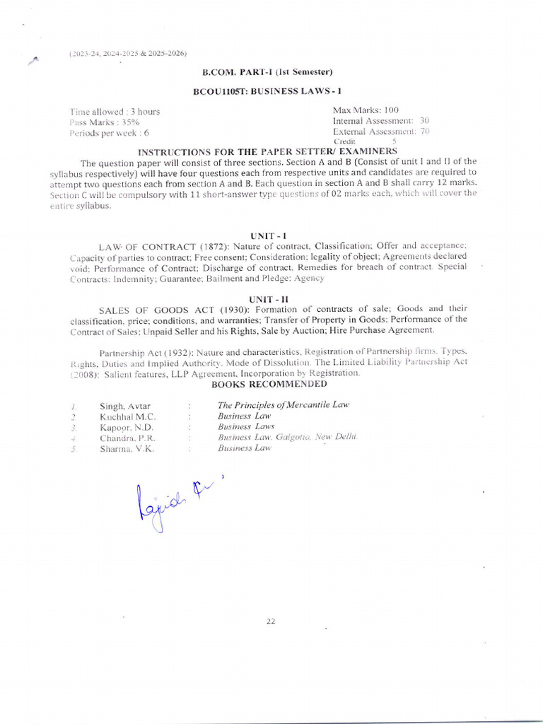 Business Law 1 Bcom Sem 1 | PDF