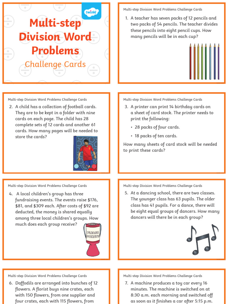 Color Multi-step Division Word Problem Challenge Cards | PDF | Chess ...