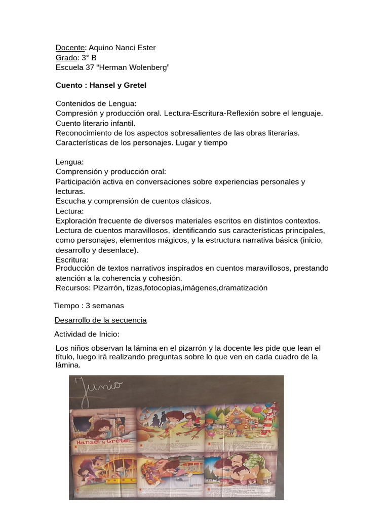 Secuencia Didáctica: Hansel y Gretel | PDF