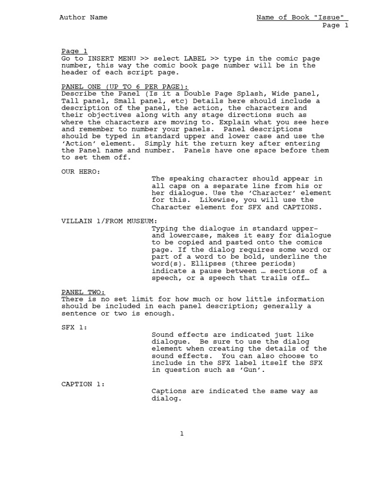 Comic Script Formatting Guide | PDF | Ellipsis | Comics