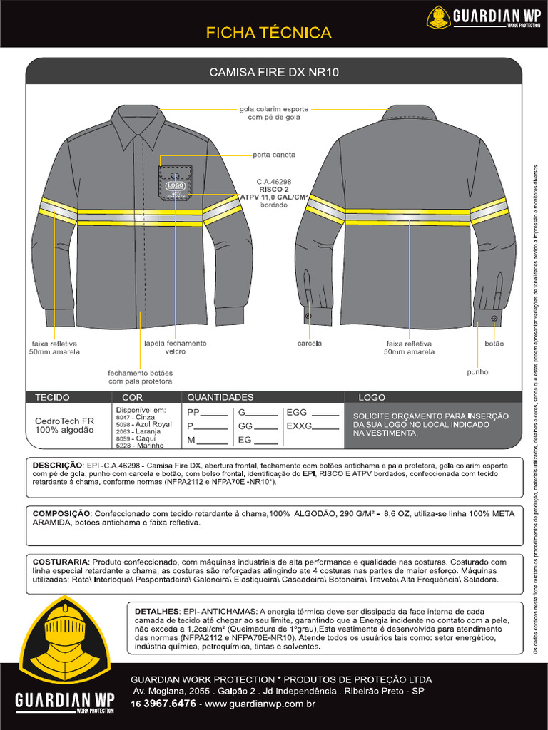 Ficha Técnica Padrão Guardian Camisa | PDF