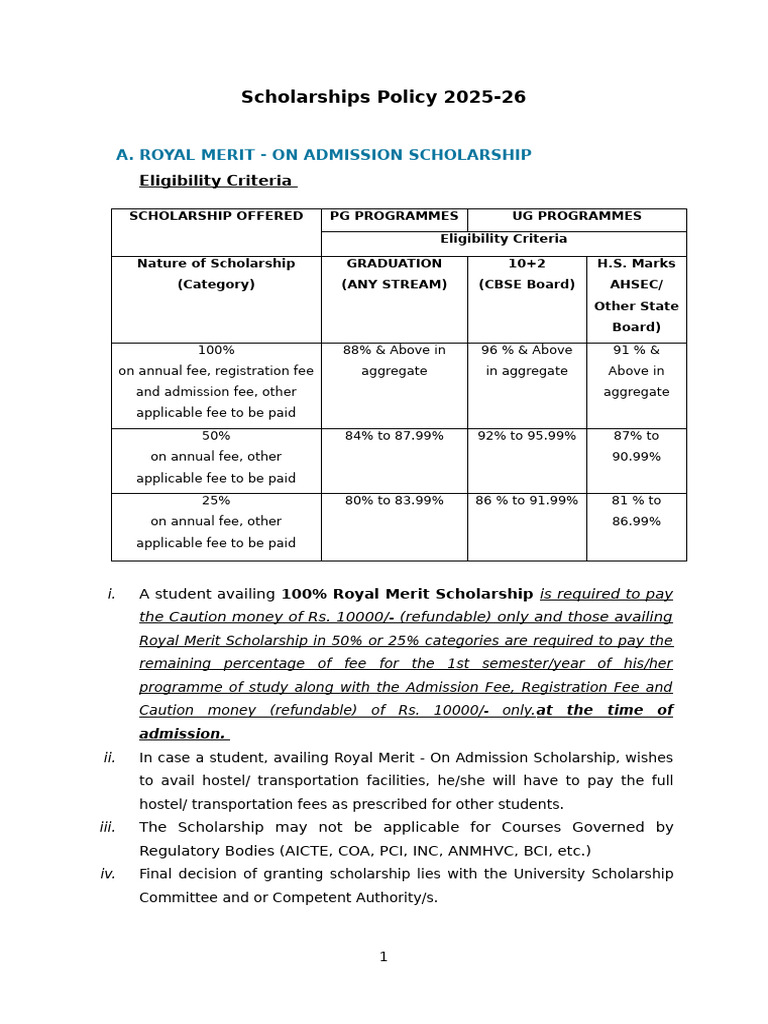 RGU Scholarship 2025-26 | PDF