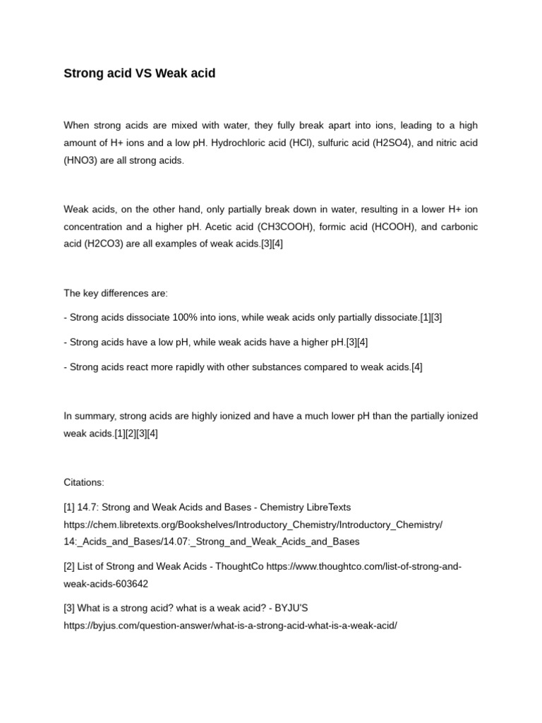 Strong Acid Vs Weak Acid | PDF