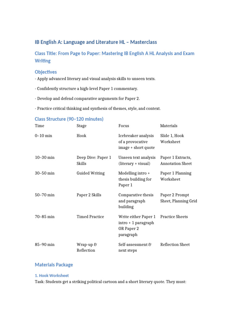 Master IB English A HL Analysis Skills | PDF